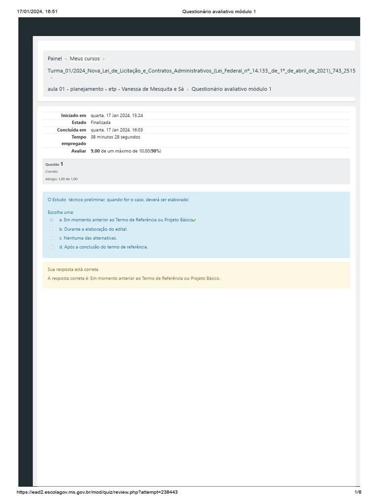 Questionário Avaliativo Módulo 1 | PDF