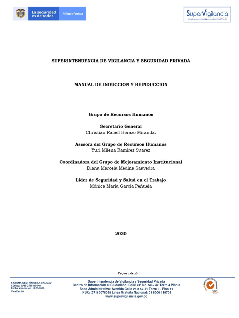 Manual de Induccion y Reinduccion | PDF | Valores | Gestión de la calidad
