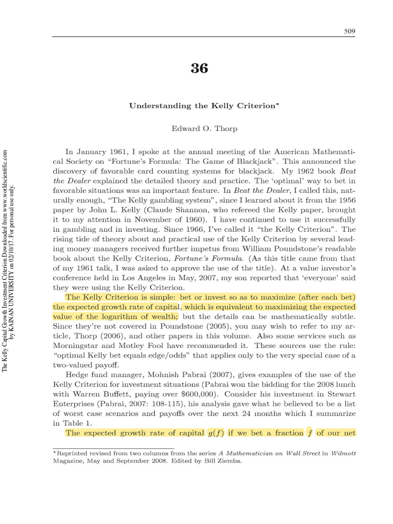 Understanding The Kelly Criterion | PDF | Modern Portfolio Theory ...