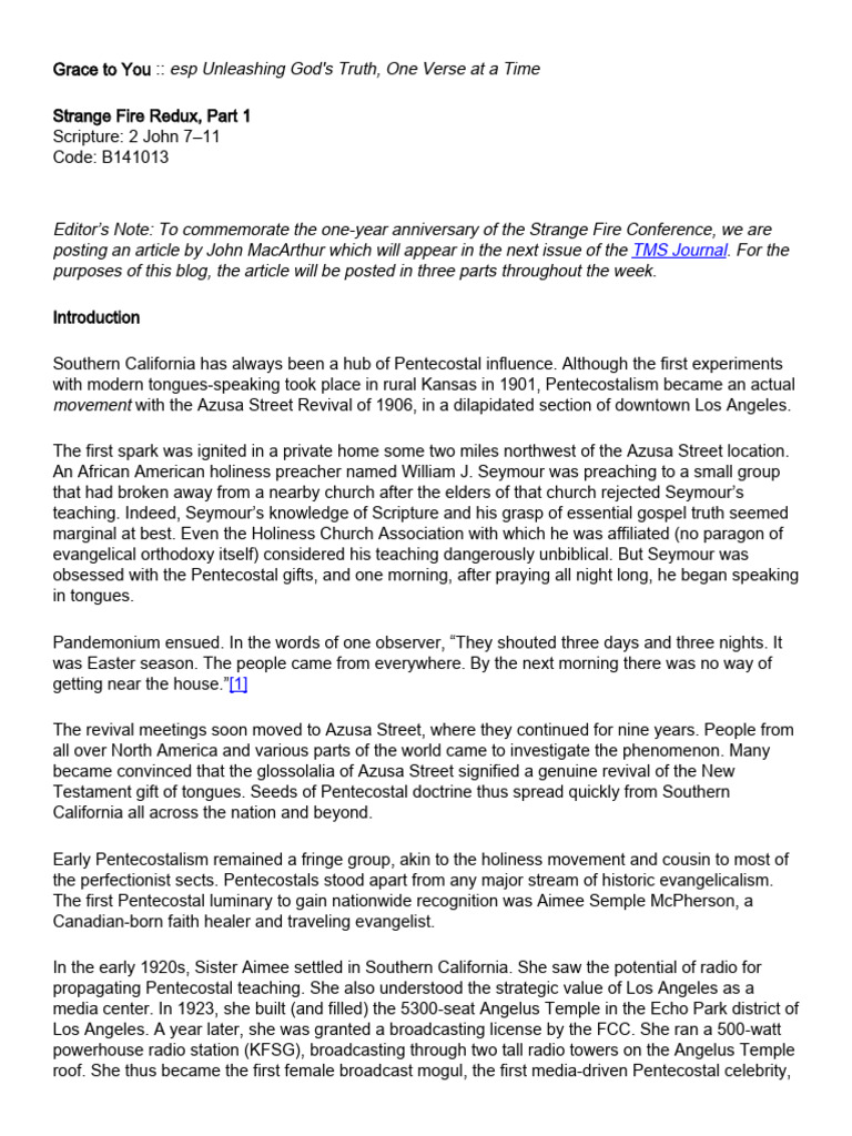 Strange Fire Redux, Part 1 Jan 18 2024 | PDF | Pentecostalism ...