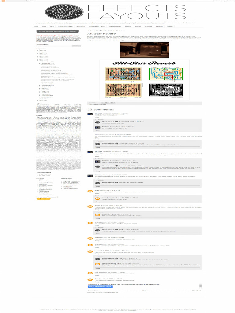 Perf and PCB Effects Layouts - All-Star Reverb | PDF