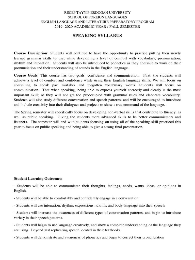 ELL Speaking Syllabus | Download Free PDF | Phonetics | Speech