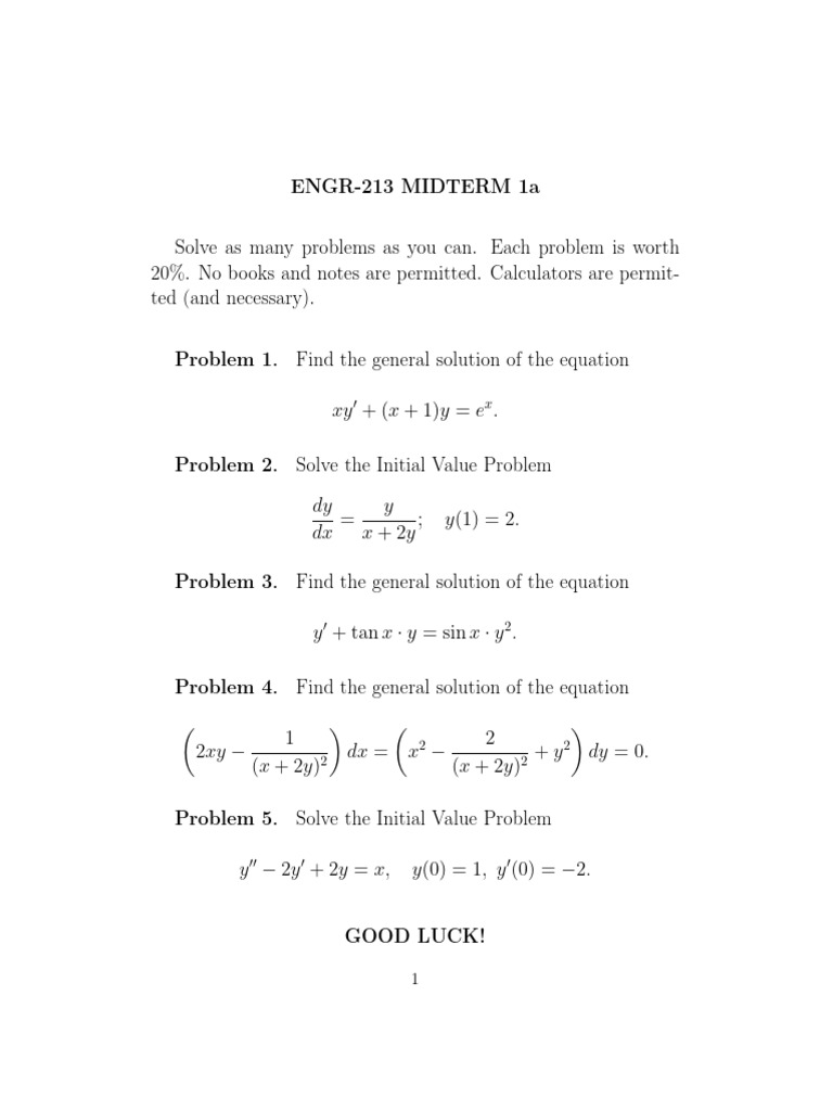 ENGR-213 Midterm Exam Problems | PDF