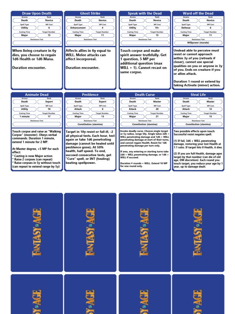 Death Arcana Spell Cards | PDF