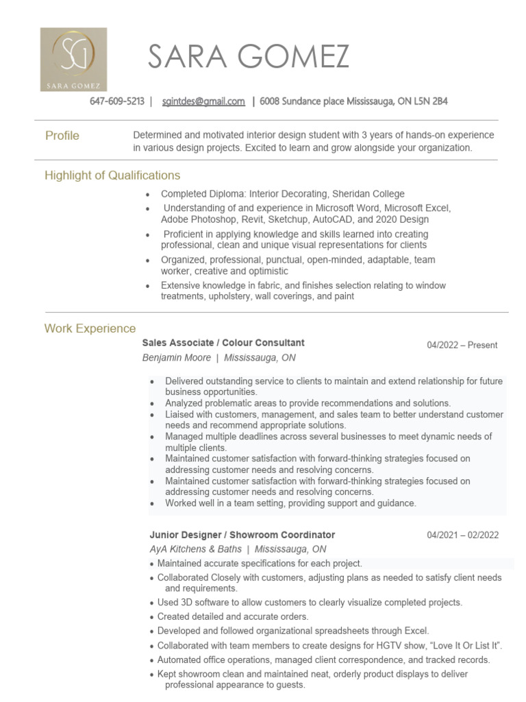 SG Resume | PDF | Interior Design