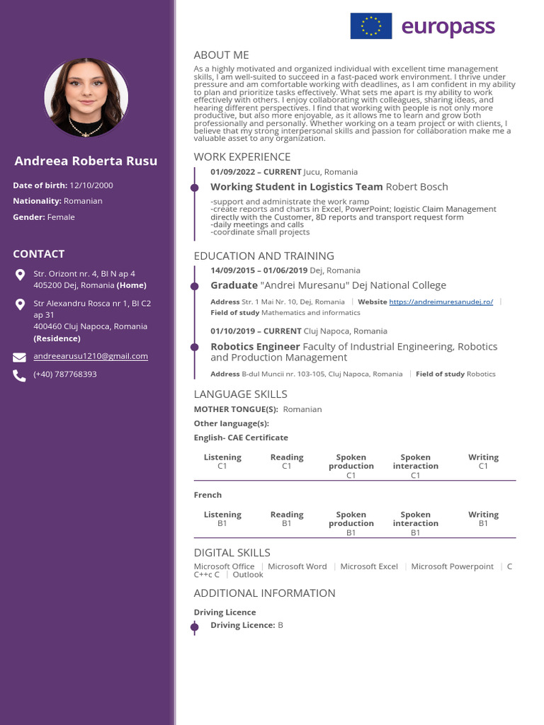 CV - Andreea Roberta Rusu | PDF