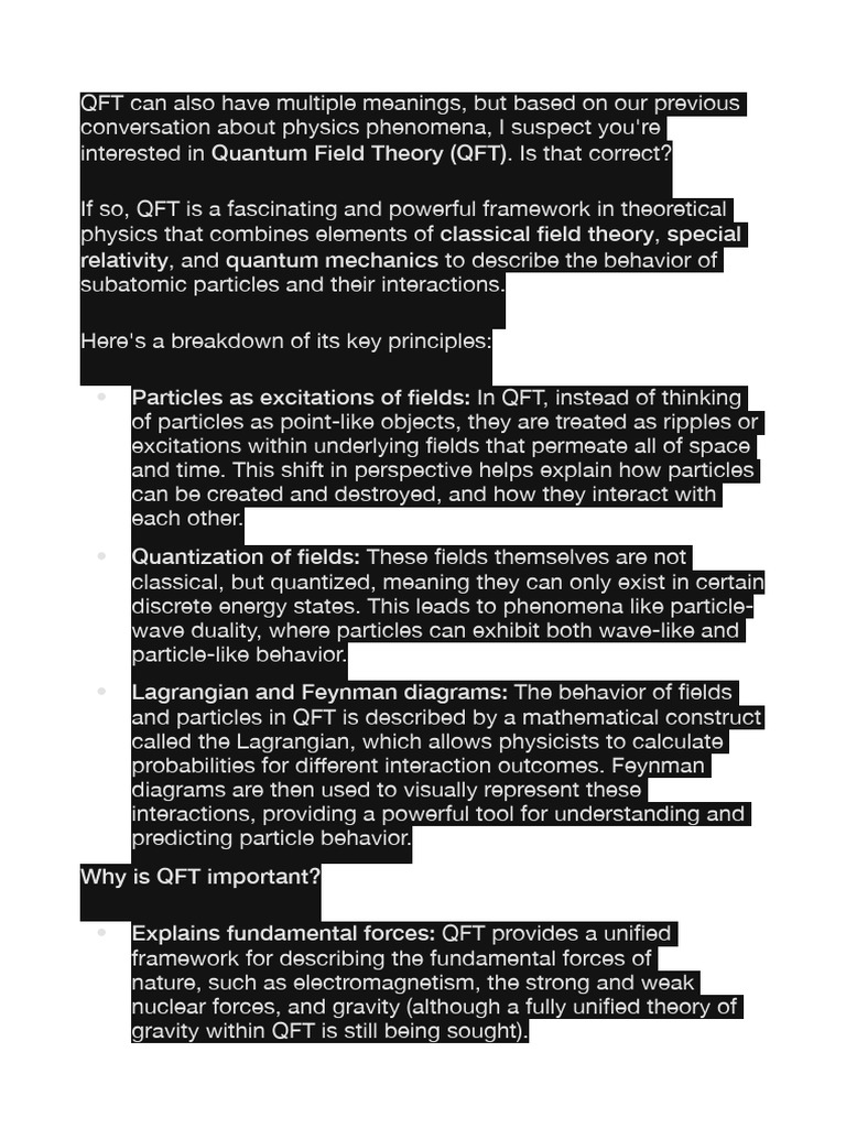 QFT | PDF | Quantum Field Theory | Fundamental Interaction