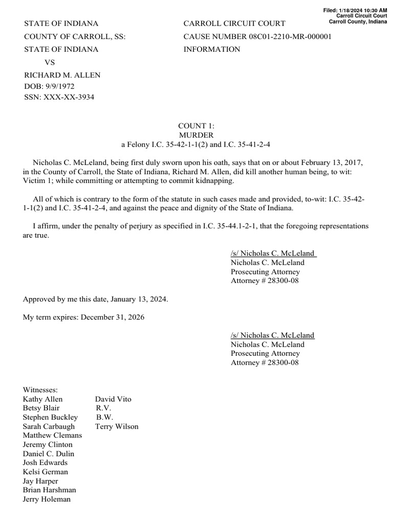 Richard Allen Murder and Kidnapping Case | PDF | Perjury | Common Law