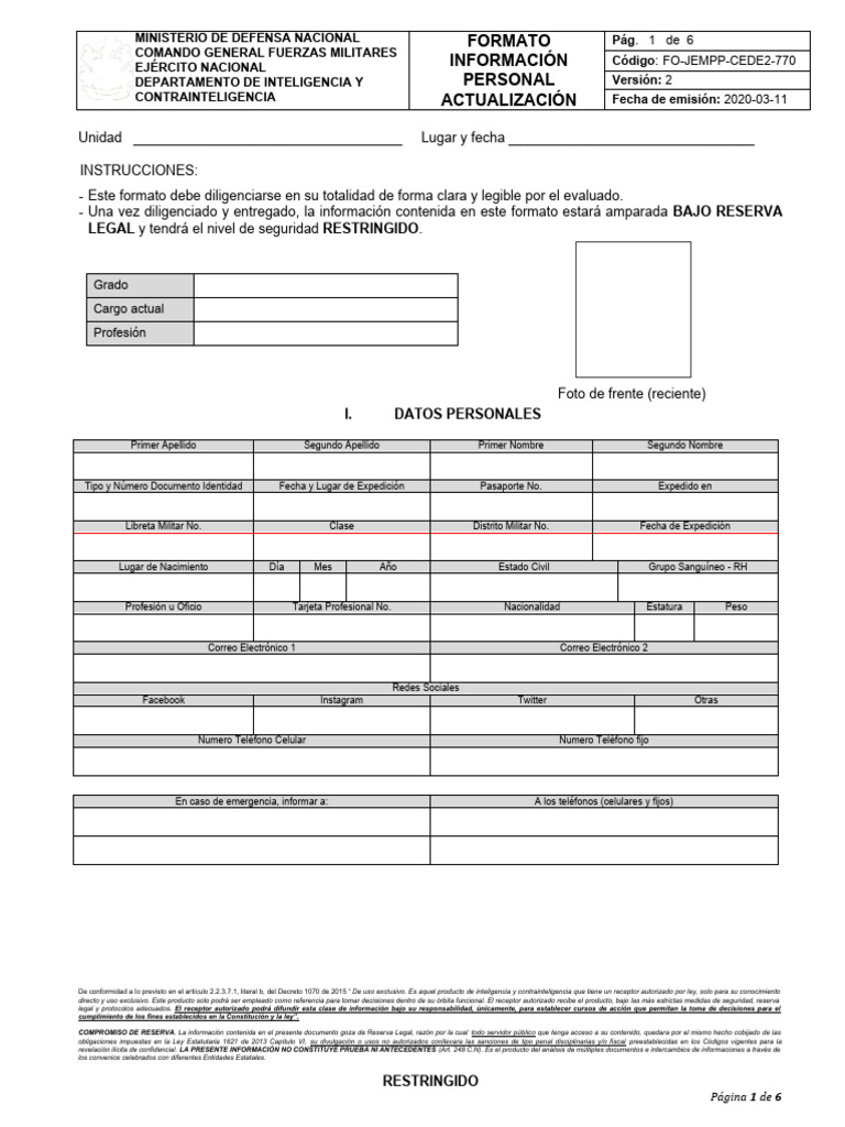 Formato de Información Personal Militar | PDF | Facebook | Fiscal