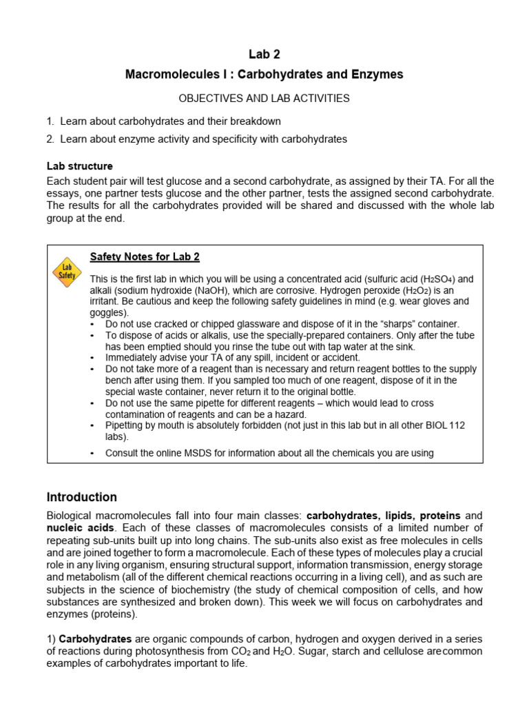 112 2024 Lab 2 Pdf Glucose Polysaccharide 