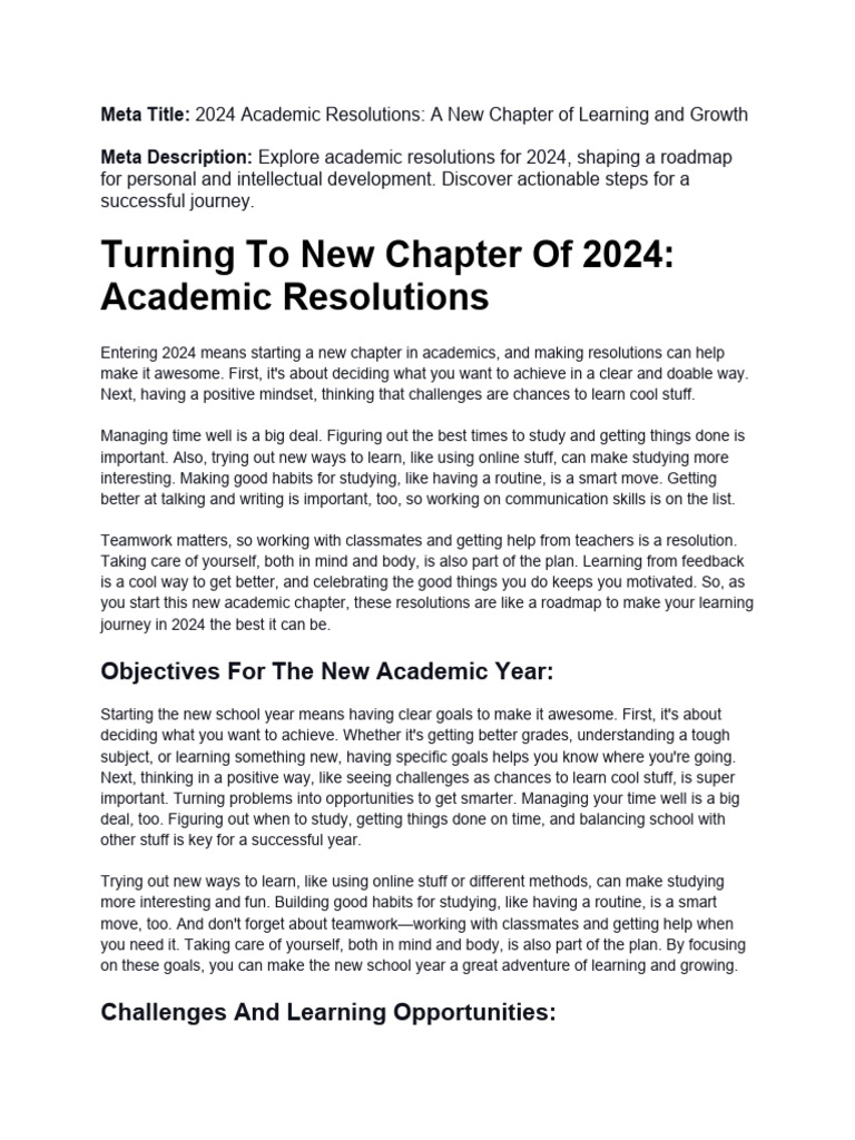 Turning To New Chapter of 2024 - Academic Resolutions | PDF | Learning ...