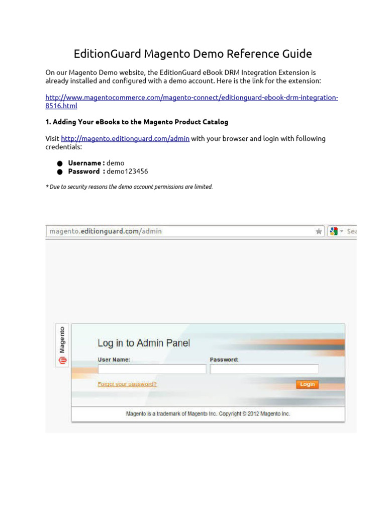 EditionGuard Magento Demo Reference Guide | PDF | Digital Rights Management | Login