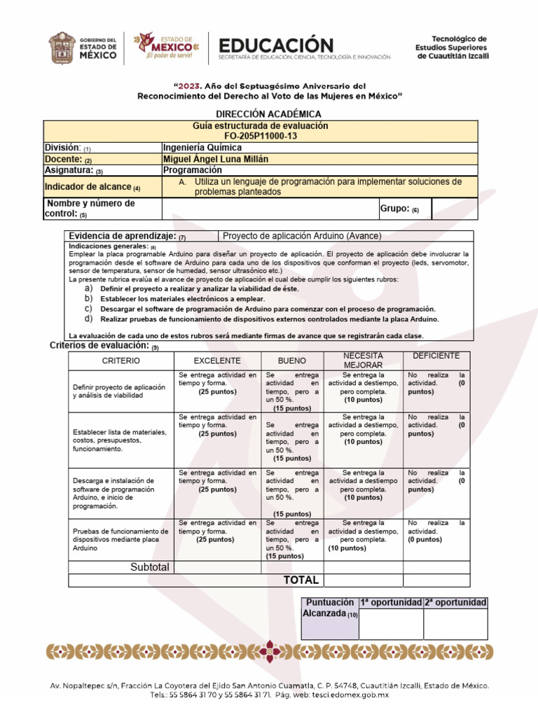 Guia Estructurada Programación C2 Ev2 | PDF | Arduino | Evaluación