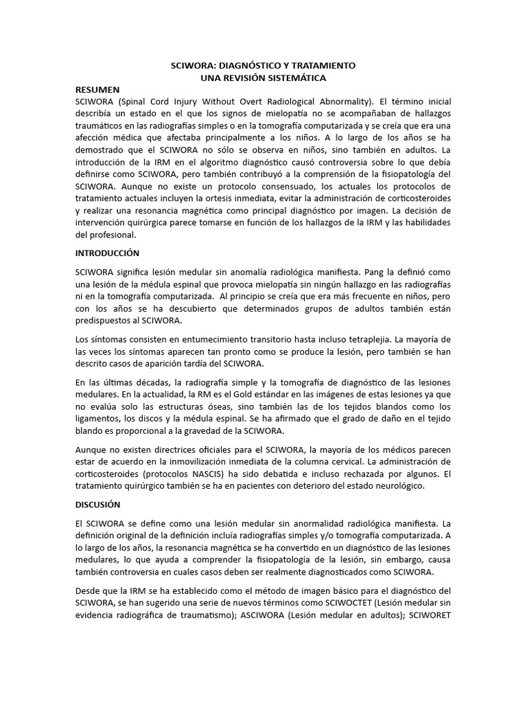 SCIWORA | PDF | Imagen de resonancia magnética | La columna vertebral