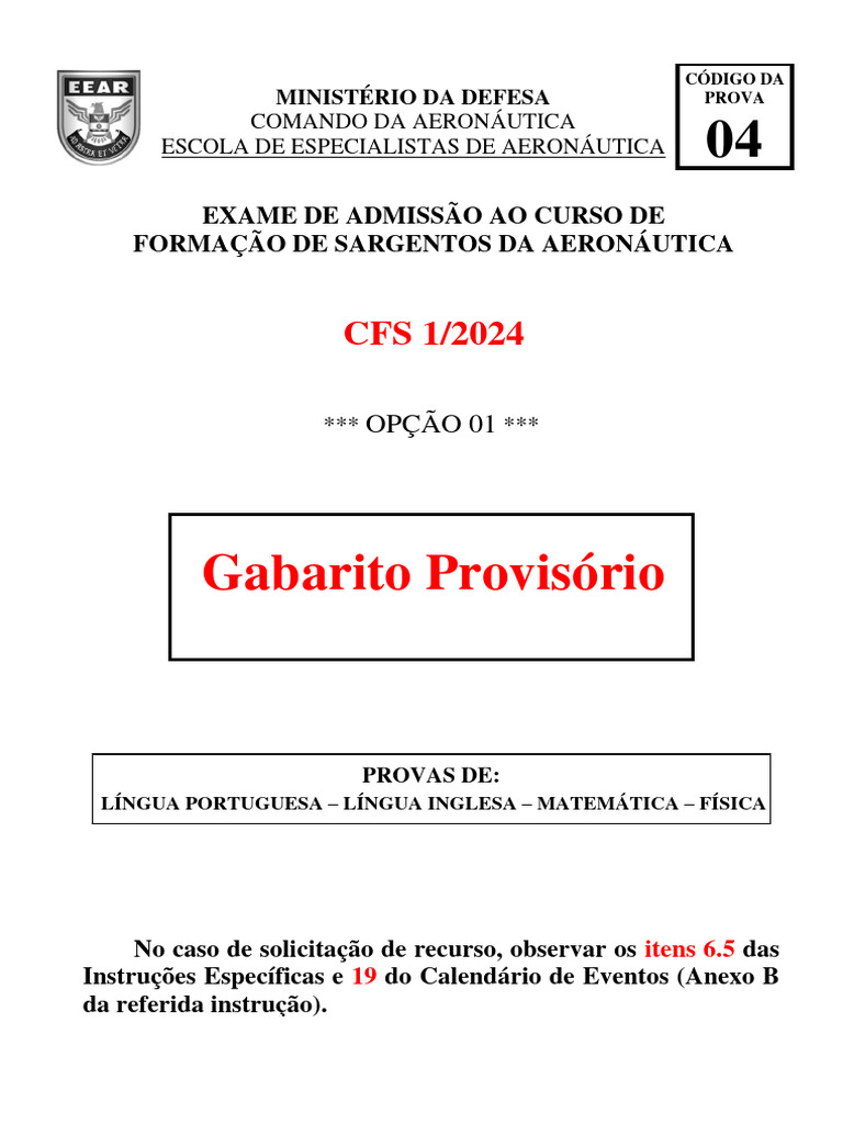 Gabarito Provisório CFS 1/2024 | PDF