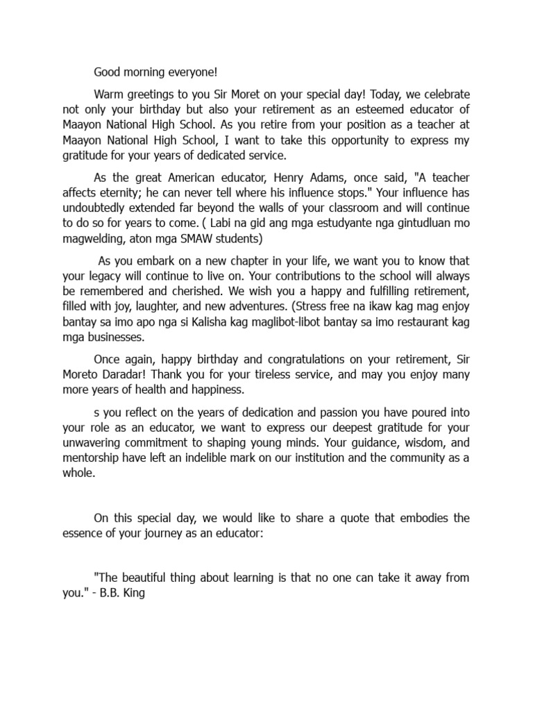 Retirement Message | PDF | Lifestyle