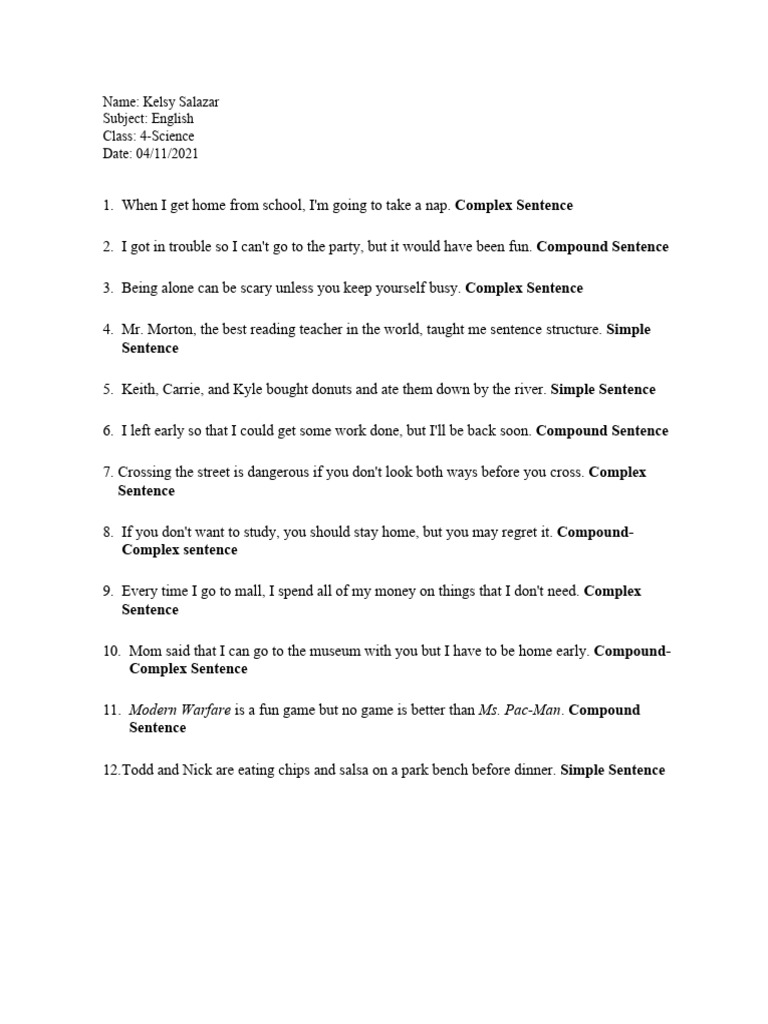 Types of Sentence Work | PDF