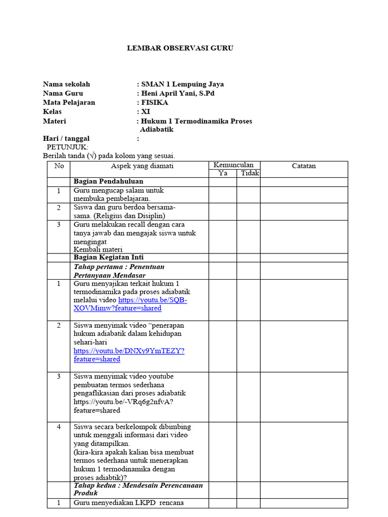 Lembar Observasi | PDF | Karier & Perkembangan | Seni