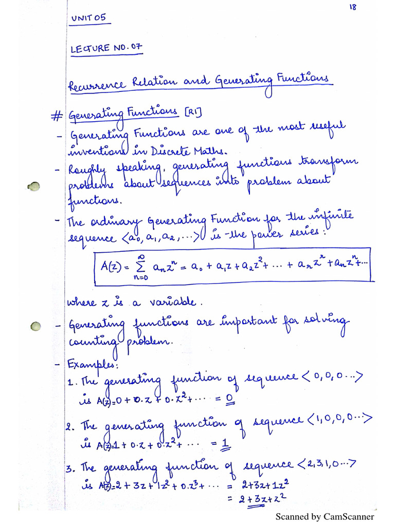 Dstl Unit 05 Part 01 Generating Functions And Recurrence Relations Pdf
