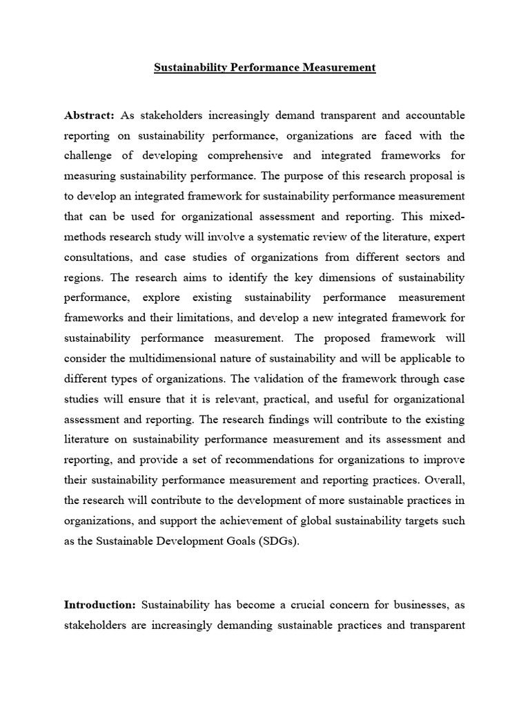 Sustainability Performance Measurement - PHD Research Proposal | PDF ...