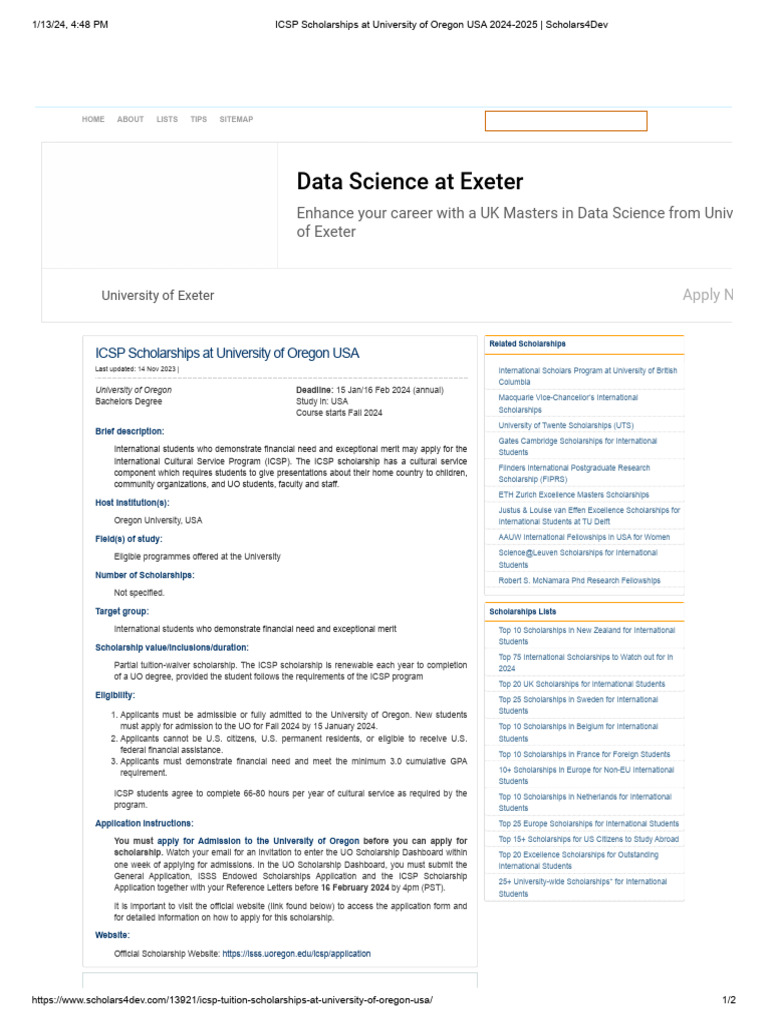 ICSP Scholarships at University of Oregon USA 2024-2025 - Scholars4Dev ...