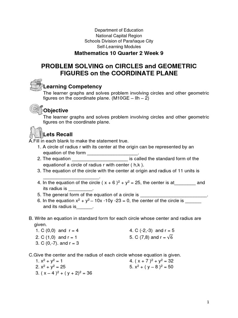 Mathematics10 Quarter2 Week9 | PDF | Circle | Radius