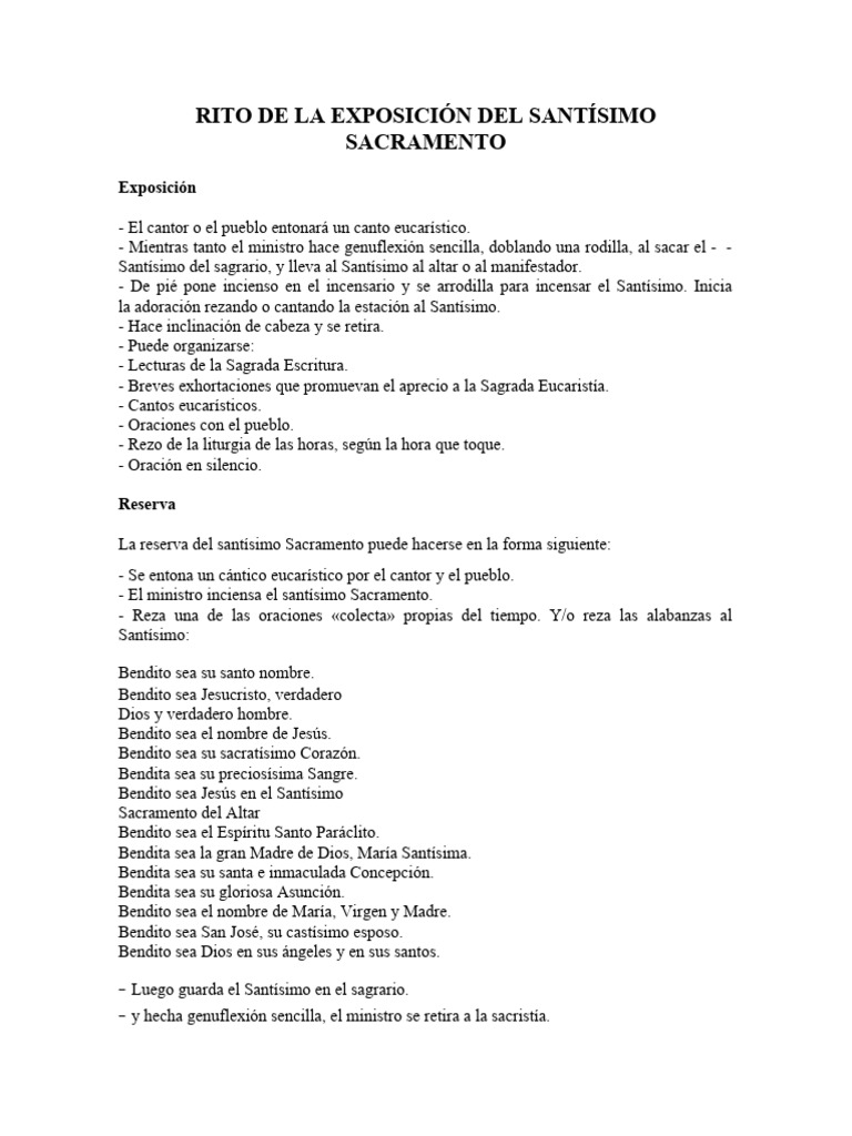 Rito De Exposición Del Santísimo Pdf Eucaristía Oración