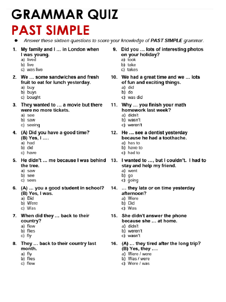 Past Simple Quiz | PDF