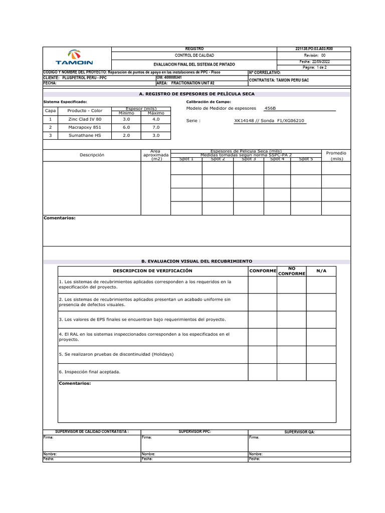 Evaluación de Pintura en PPC Pisco | PDF