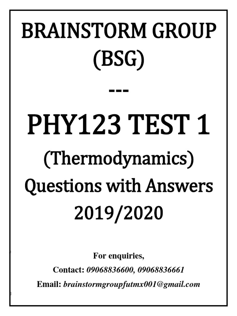 BSG Thermodynamics Test Questions | PDF | Gases | Heat