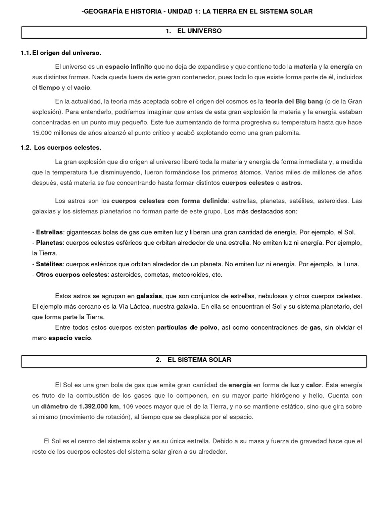 1ºESO. CCSS Repaso U1 | PDF | Sistema solar | Tierra