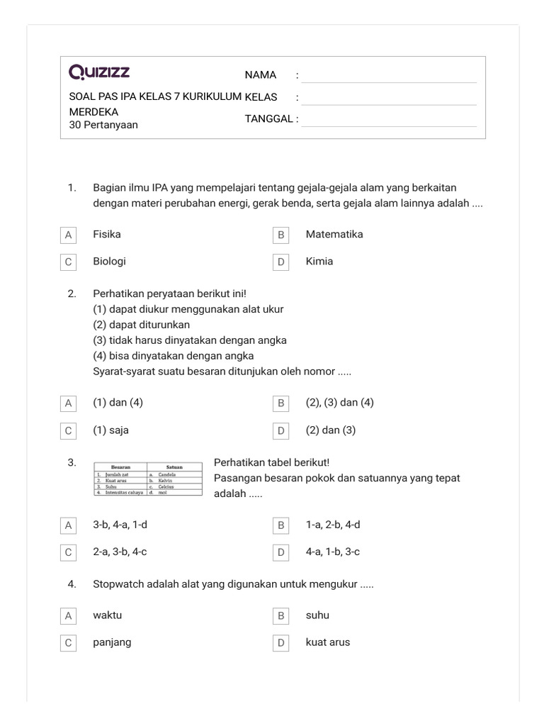 Soal Pas Ipa Kelas 7 Kurikulum Merdeka | PDF