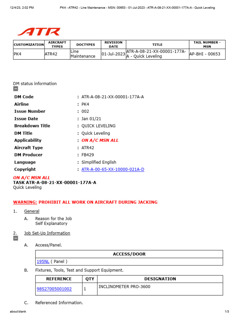 ATR-A-08-21-XX-00001-177A-A - Quick Leveling | PDF | Aircraft ...