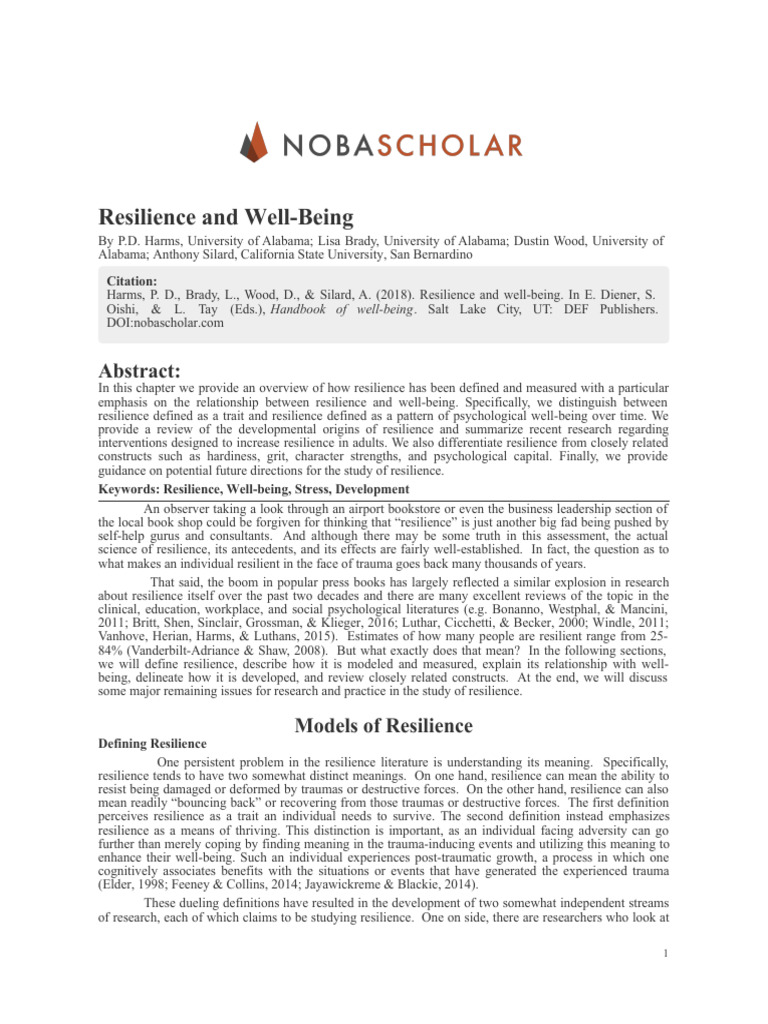 Resilience and Well-Being | PDF | Grit (Personality Trait ...