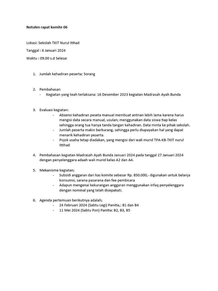 Notulen Rapat Komite 06 Pdf