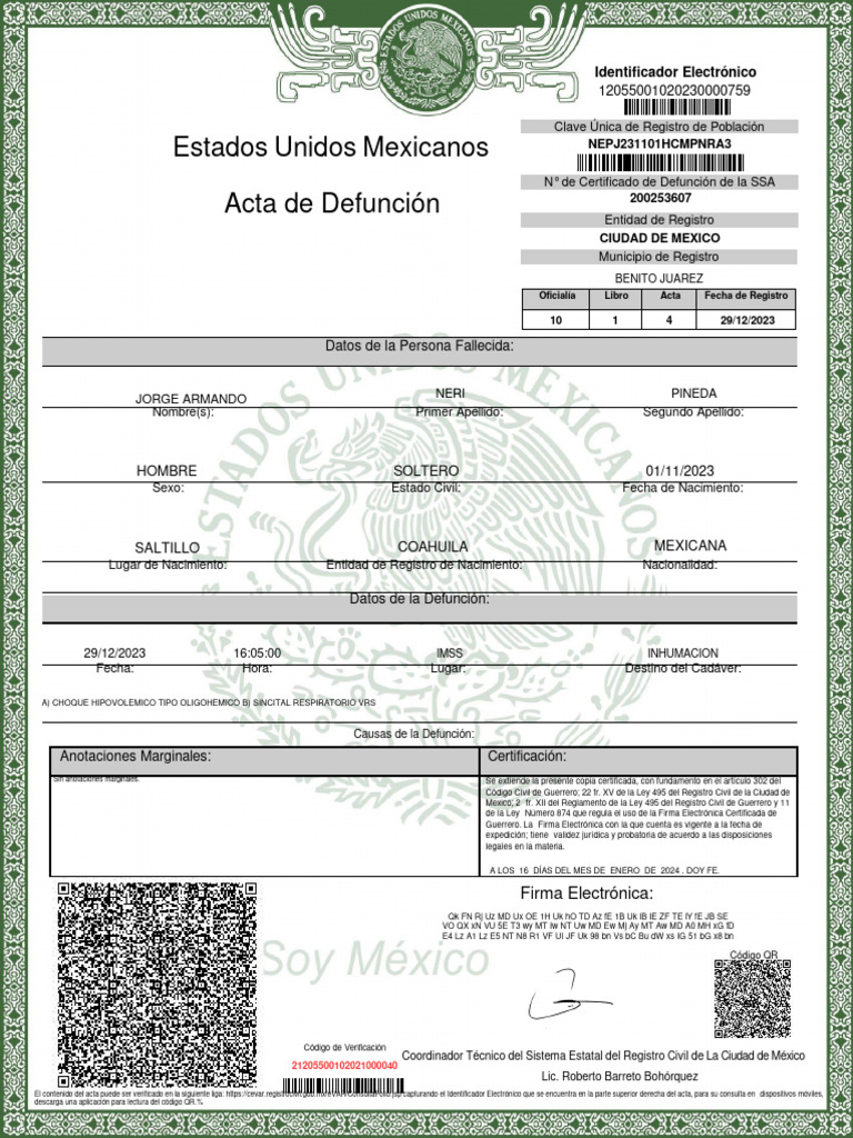 Acta de Defuncion 0000030e0000123 | PDF | Información del gobierno | Control de acceso