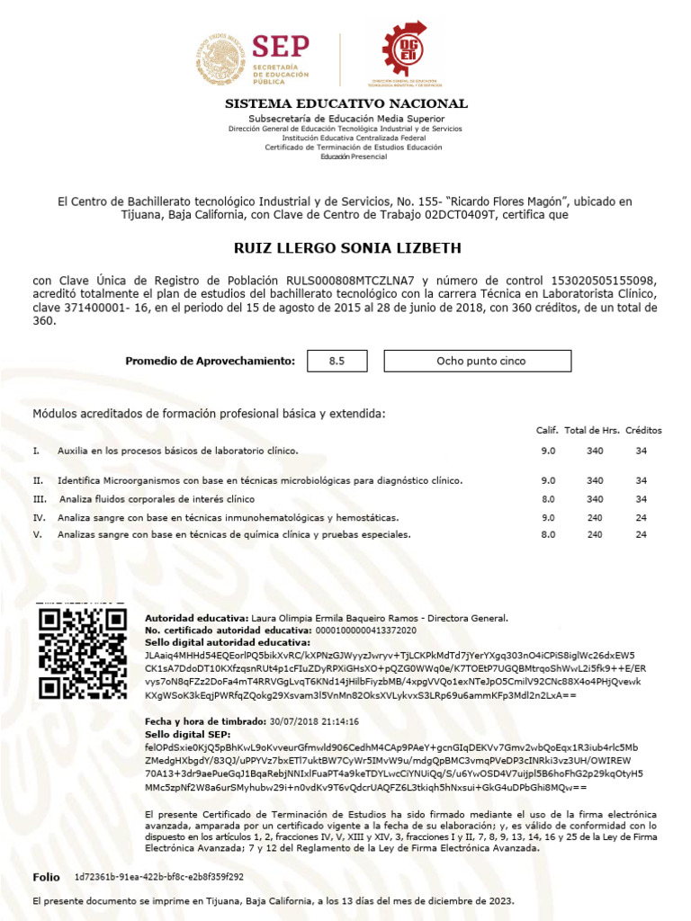 Sonia Lizbeth Ruiz Llergo - Certificadode Estudios | PDF | Pensamiento | Conocimiento