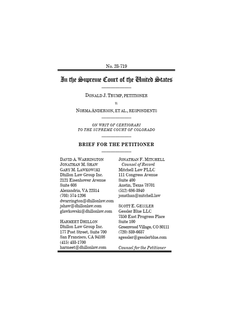 Trump V Anderson Petitioner Brief On The Merits | PDF | Supreme Court ...