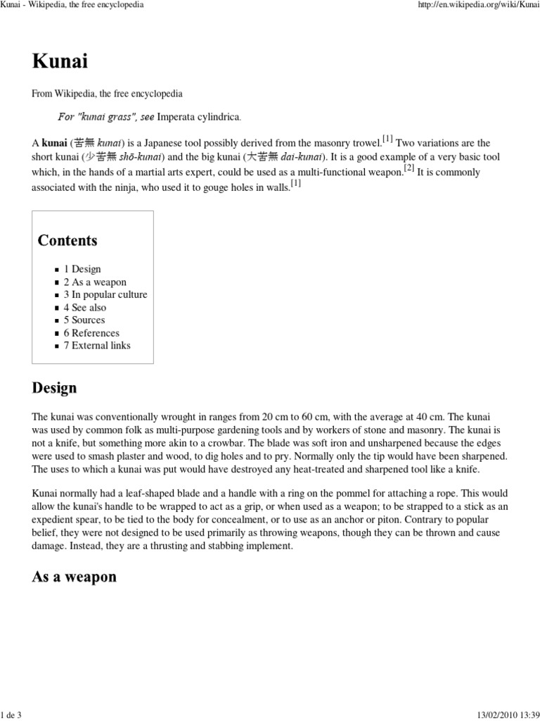 Kunai - Wikipedia, The Free.. | PDF | Tools