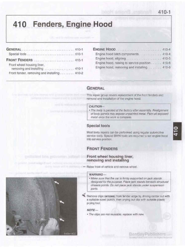 BMW Fenders and Engine Hood Repair Guide | PDF | Land Vehicles | Vehicles