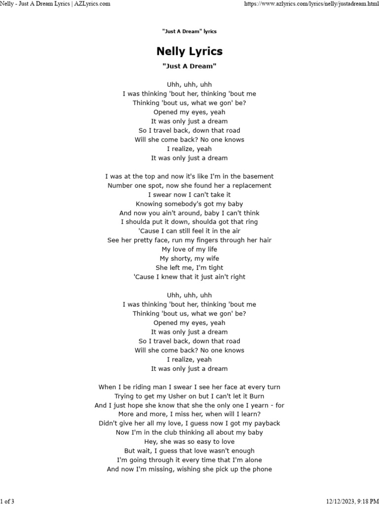 Nelly - Just A Dream Lyrics | PDF