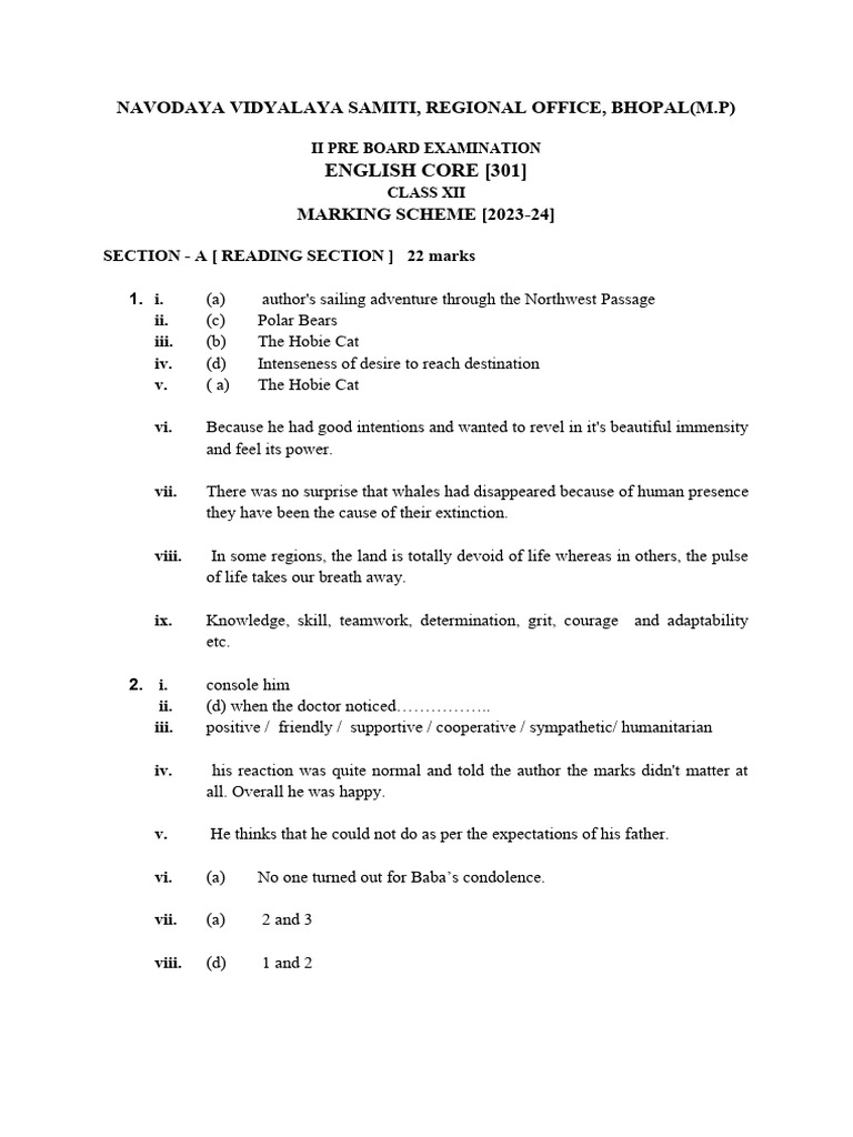 XII - Marking Scheme - English - M | PDF
