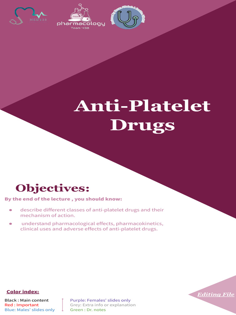 L9 - Anti-Platelet Drugs | PDF | Platelet | Coagulation