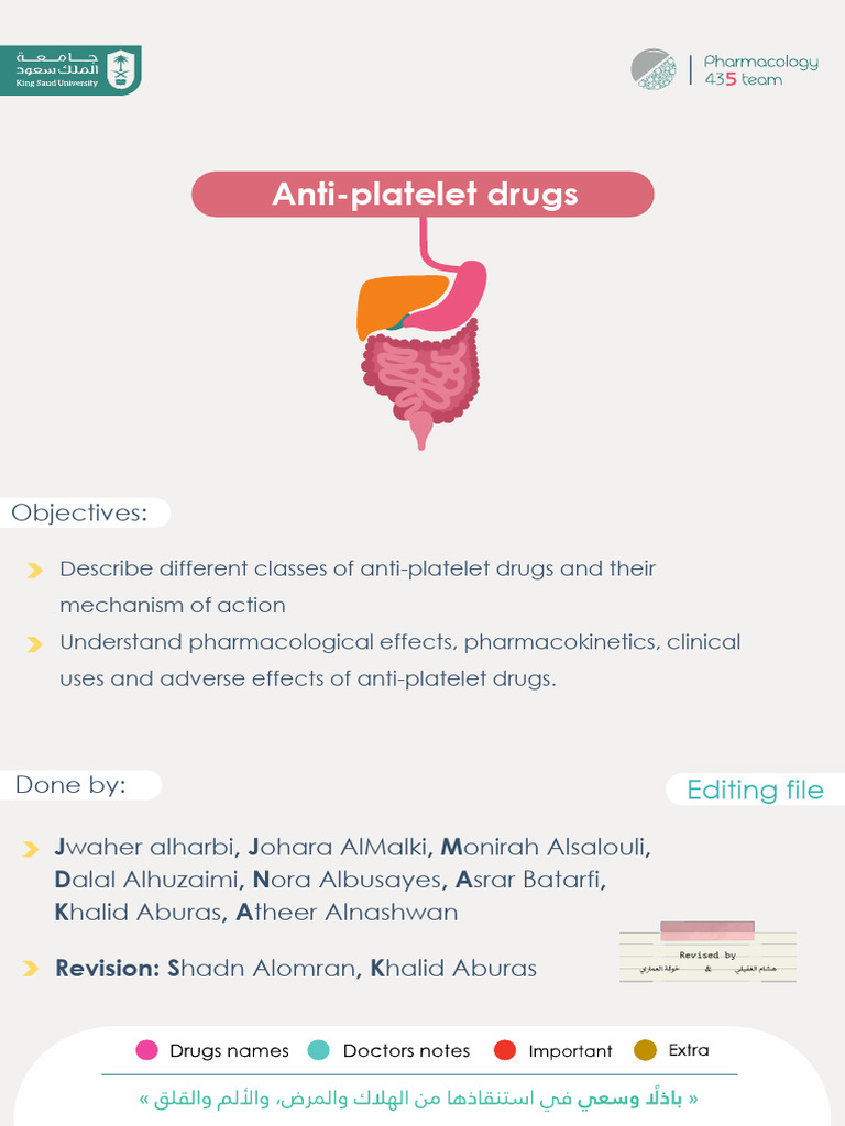 10 - Anti-Platelet Drugs (Final) | PDF | Platelet | Percutaneous ...
