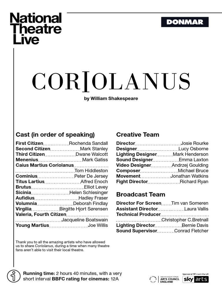 National Theatre Live: Coriolanus Details | PDF | Theatre