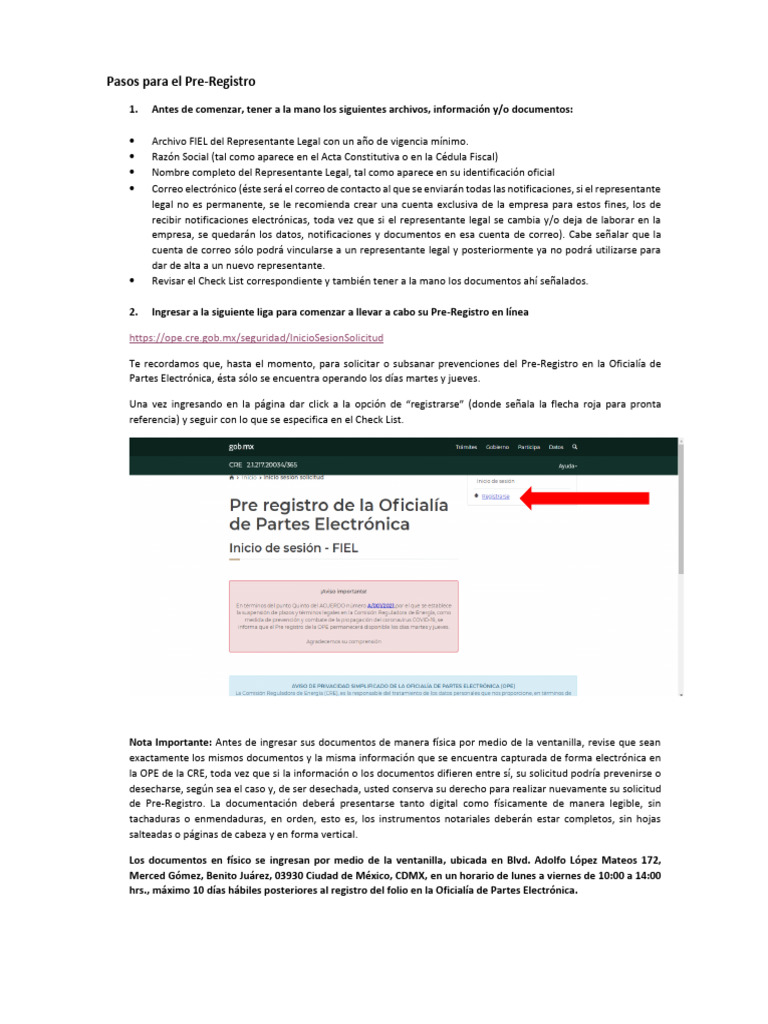 Pasos para el Pre-Registro OPE CRE | PDF