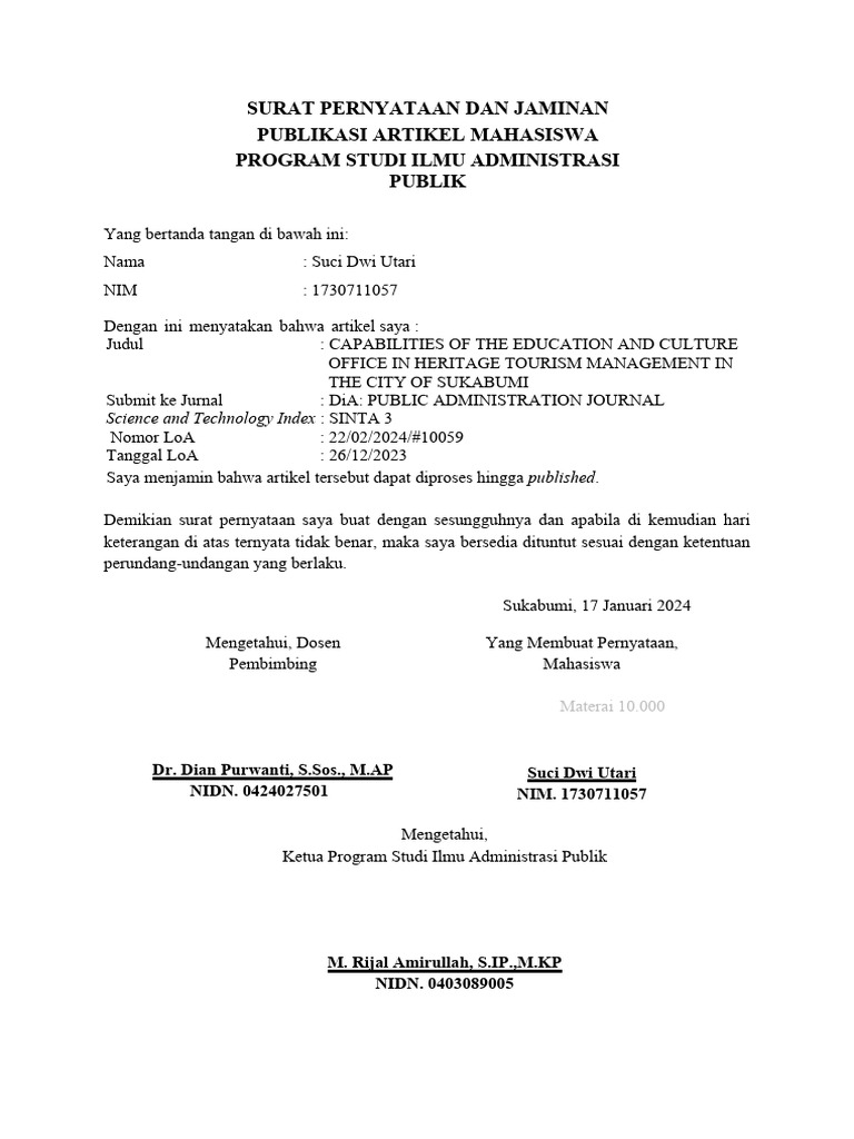 Surat Pernyataan Publikasi Jurnal | PDF