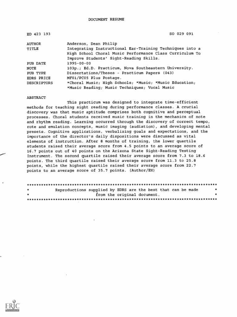 1995 - Anderson - Integrating Instructional Ear-Training | PDF | Choir ...