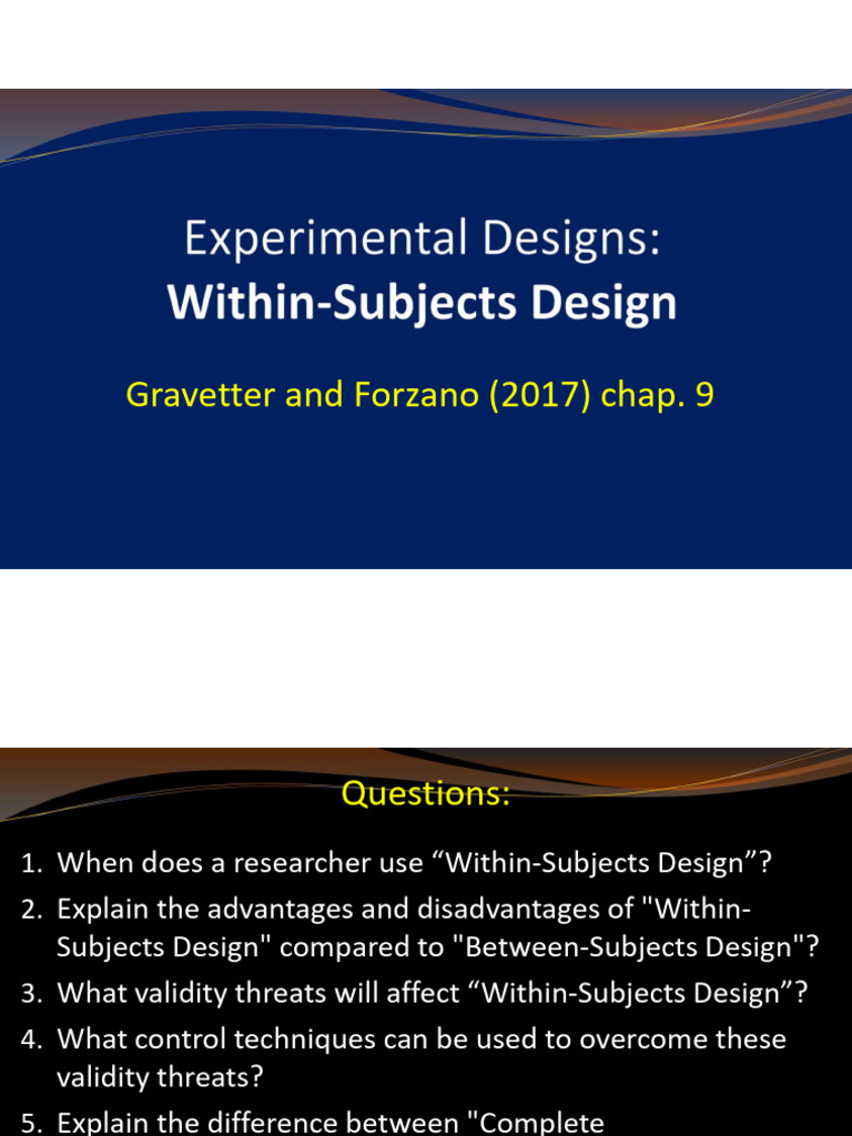 Experimental Design - Within-Subjects Design | PDF | Confounding ...