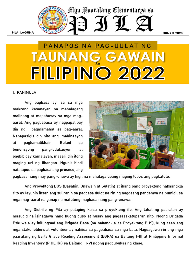 Panapos Na Pag-Uulat NG Taunang Gawain Sa Filipino 2022 - Pila Sub ...